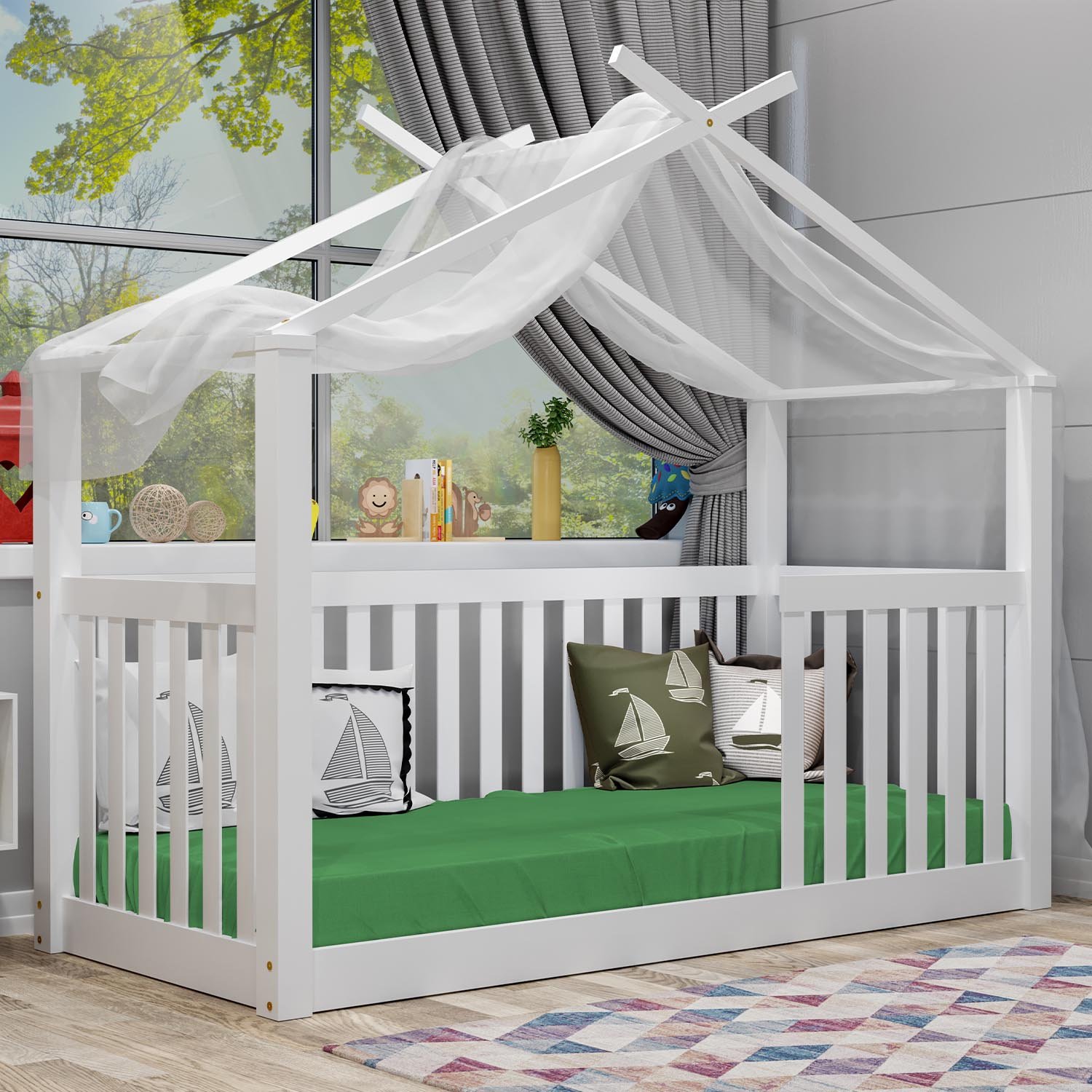 Cama Infantil Montessoriana Casinha Madeira Maciça - Branca 2 ...