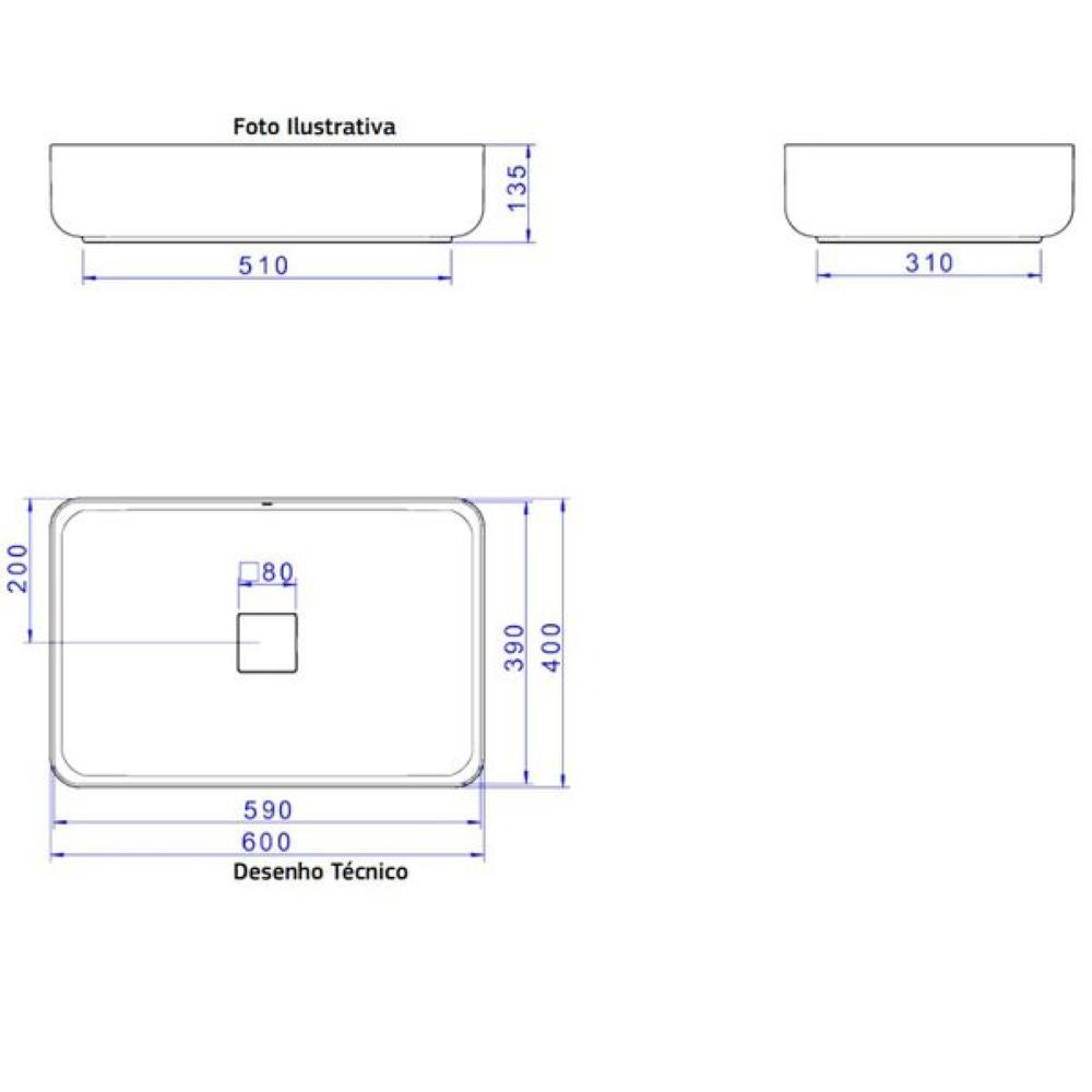 Cuba Apoio Retangular 60cm L1306017 Branco Deca | MadeiraMadeira