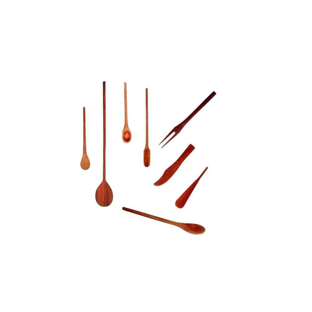 Kit Culinário de Pau Madeira Colher Espátula Garfo Faquinha ...
