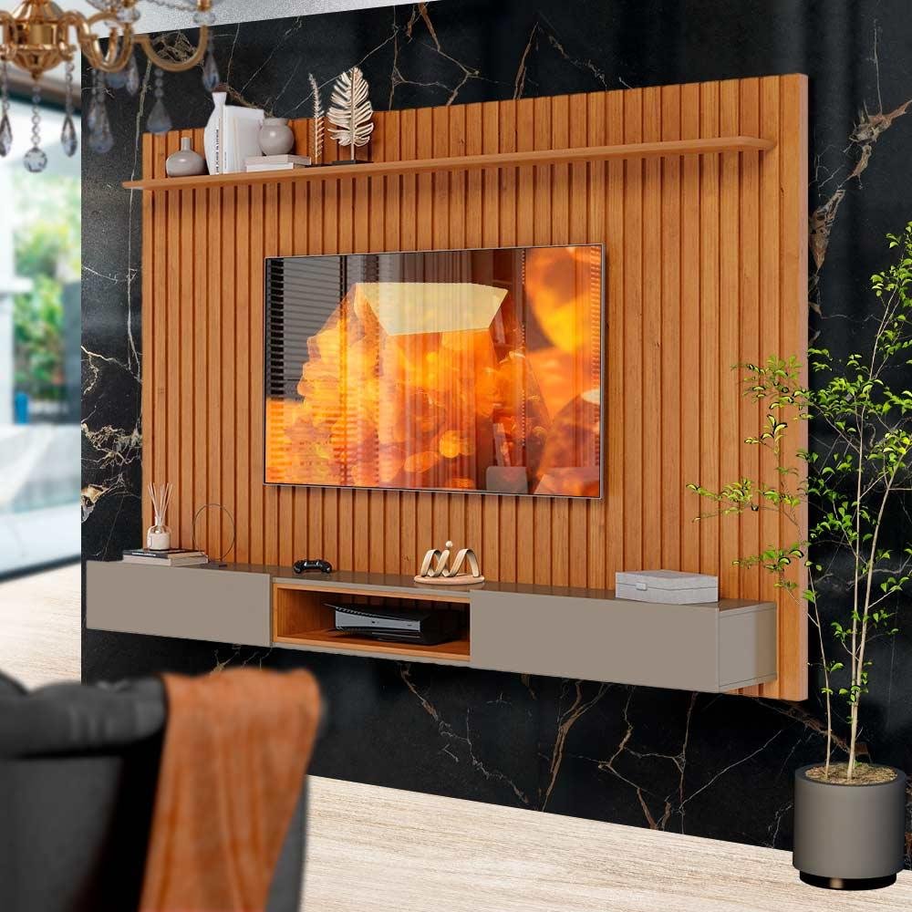 Painel Home Suspenso para Tv até 70 Polegadas Ripado Nature Gianduia ...