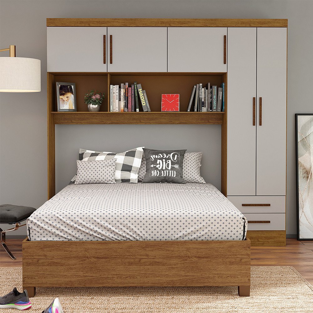 Guarda Roupa Modulado com Cama Paris 5 Portas 2 Gavetas | MadeiraMadeira