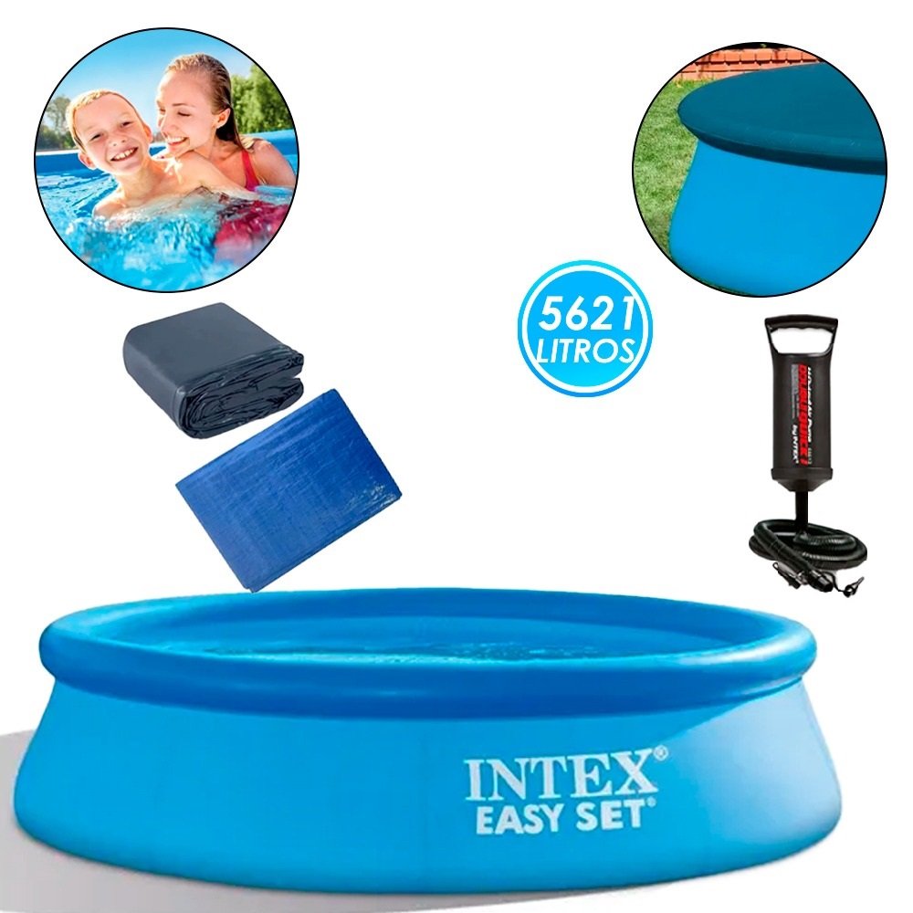 PISCINA INFLÁVEL 5621 LT 28130 INTEX COM BOMBA + CAPA + LONA ...