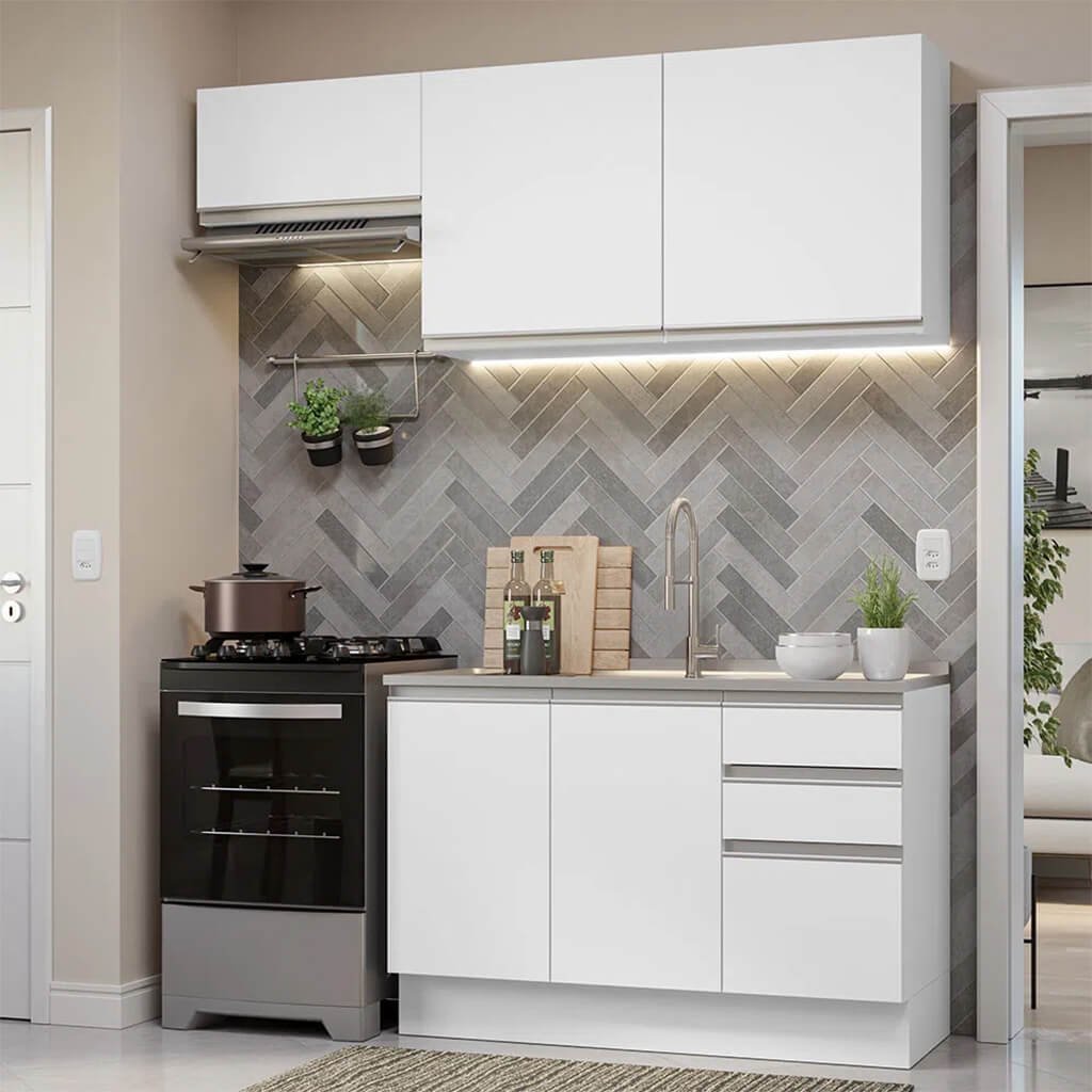 Cozinha Compacta 3 Peças 180cm Branca Lilies Móveis | MadeiraMadeira