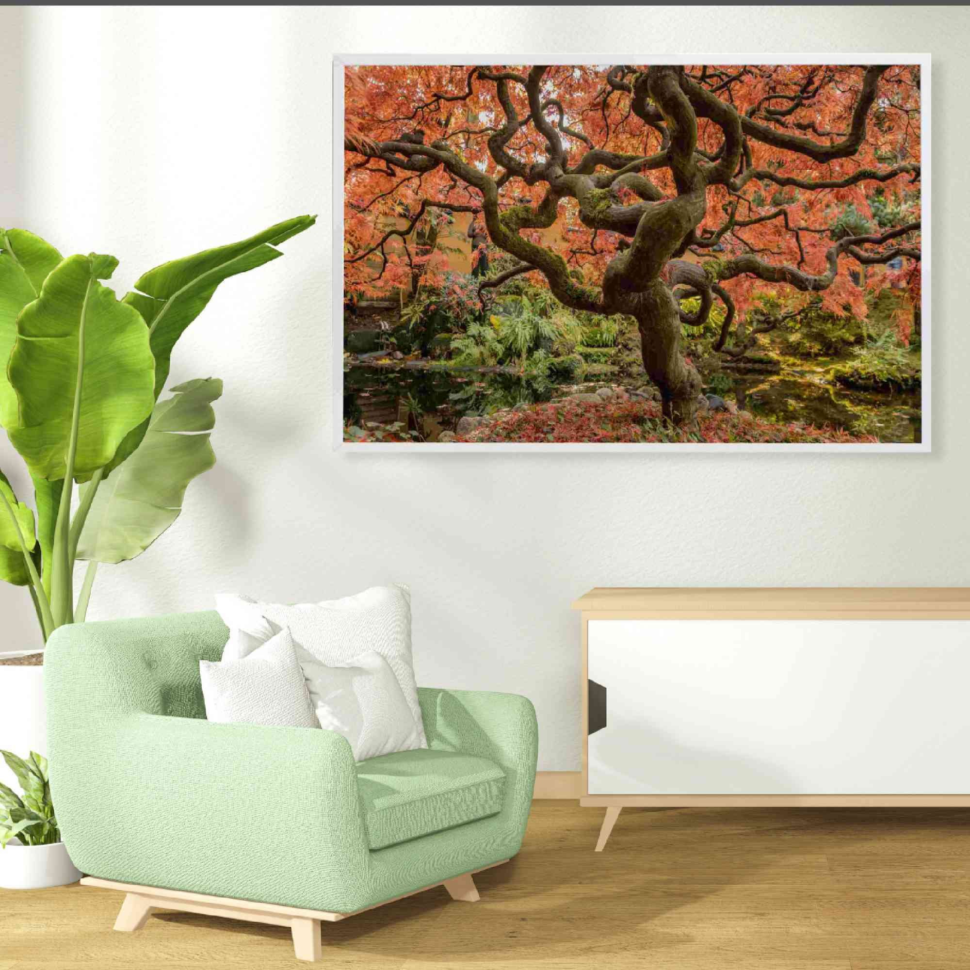 Quadro Sakura Rosa Outono - 90x60 cm - Vidro Impresso | MadeiraMadeira