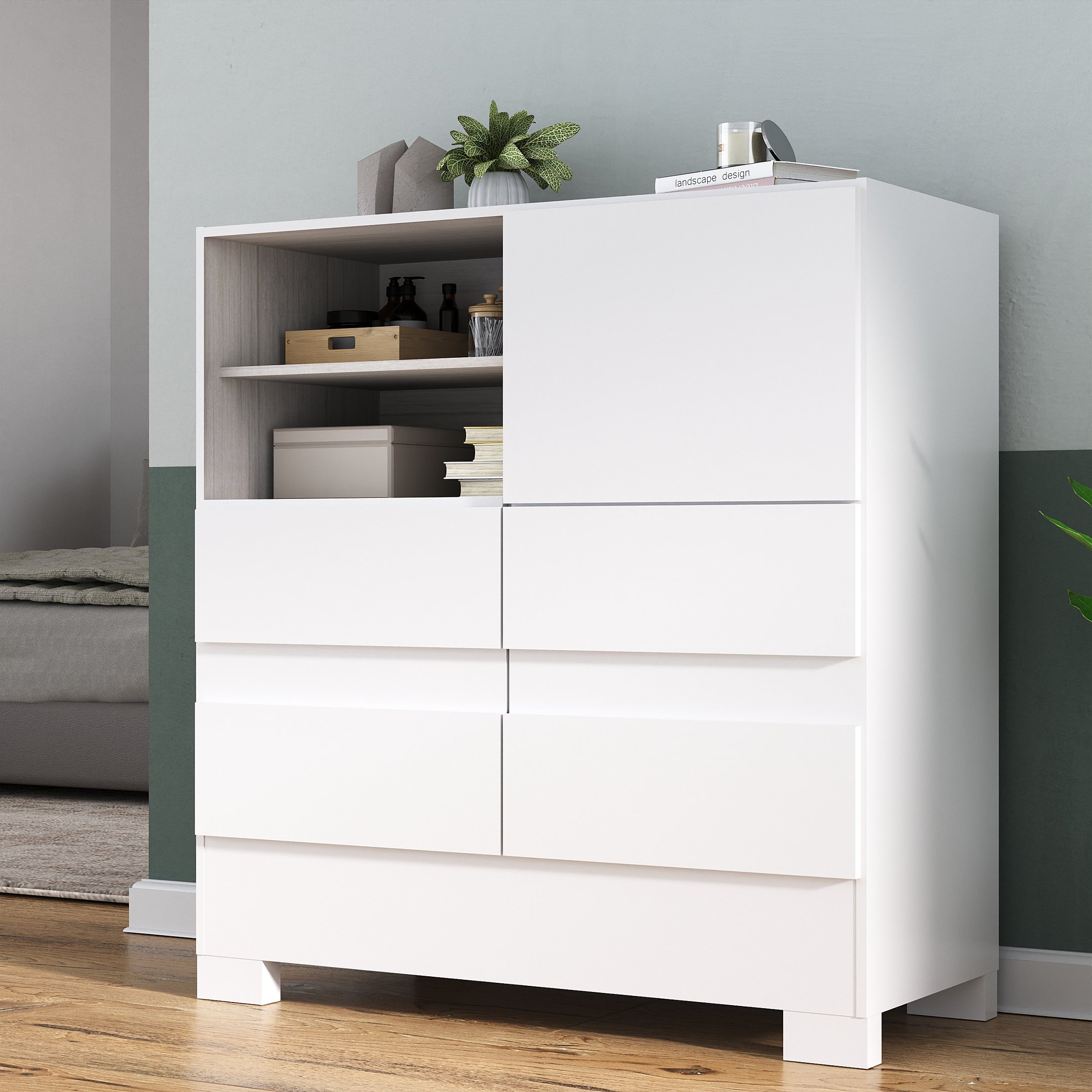 Cômoda 1 Porta 4 Gavetas Maia Branca - Moville | MadeiraMadeira
