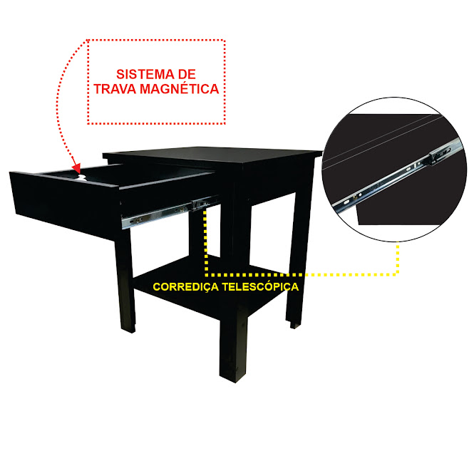 Mesa De Canto Com Compartimento Secreto Em Mdf 18mm Preto | MadeiraMadeira