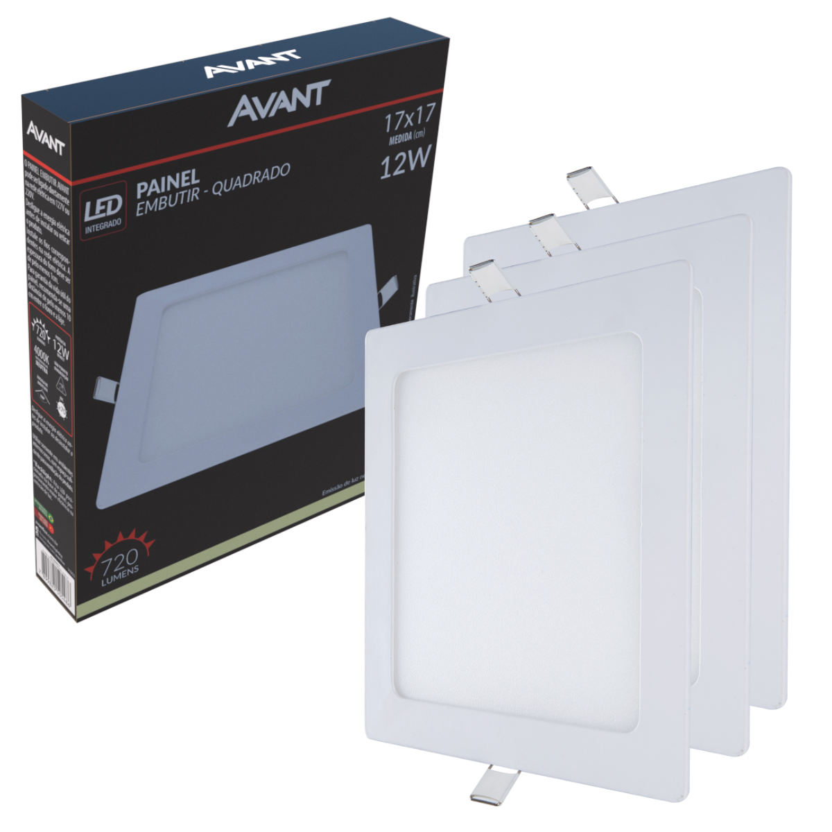 Kit 03 Painel Embutir Avant Pop Bf 4000k 12w 17x17cm | MadeiraMadeira