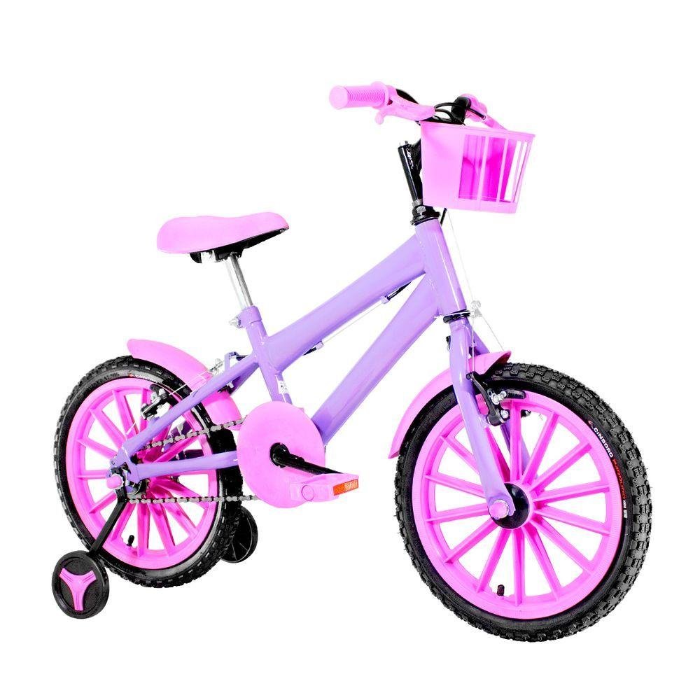 Bicicleta Infantil Feminina Aro 16 Nylon Cor Lilás e Rosa | MadeiraMadeira