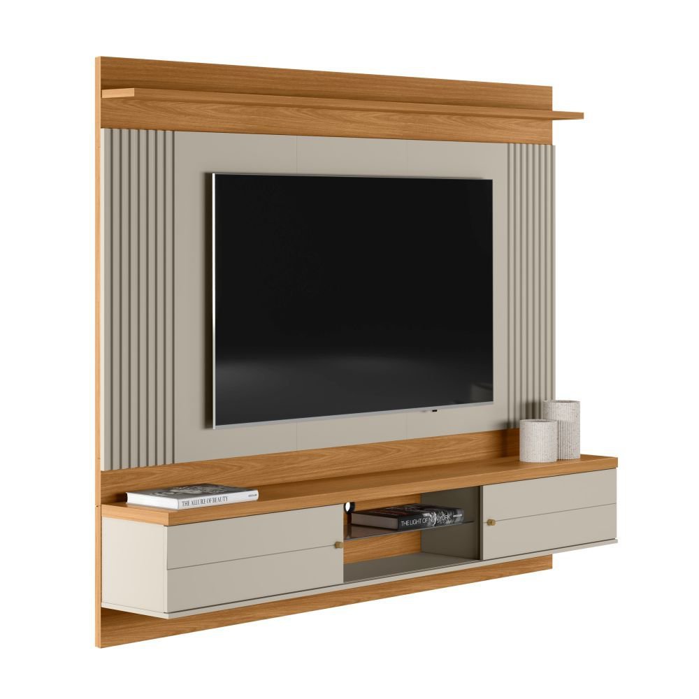 Painel Home para TV Ripado Liege Nature Off-White | MadeiraMadeira