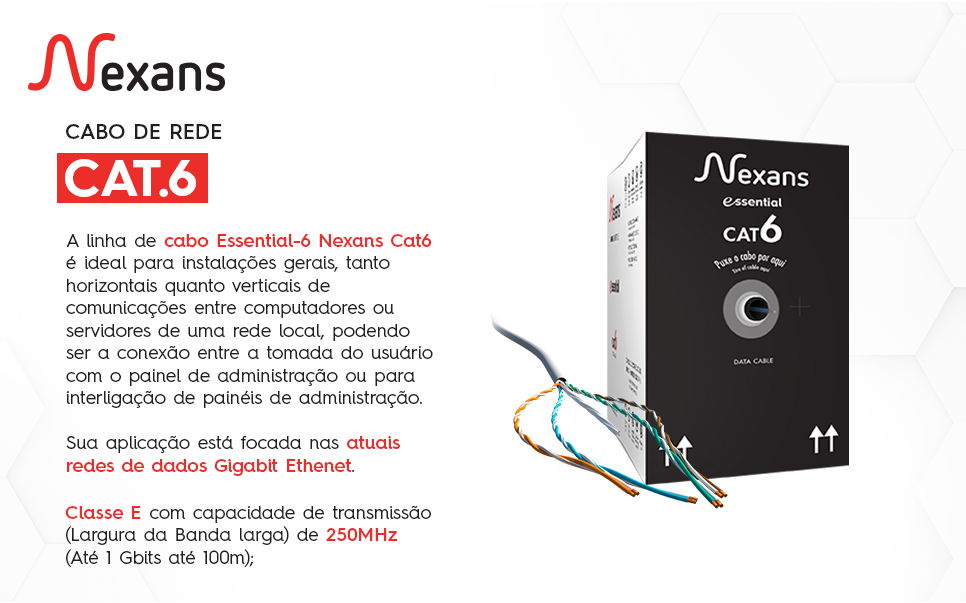 Cabo de Rede Cat6 Utp 250mhz Classe e 1gbits Nexans Essential Cinza 305 Metros | MadeiraMadeira