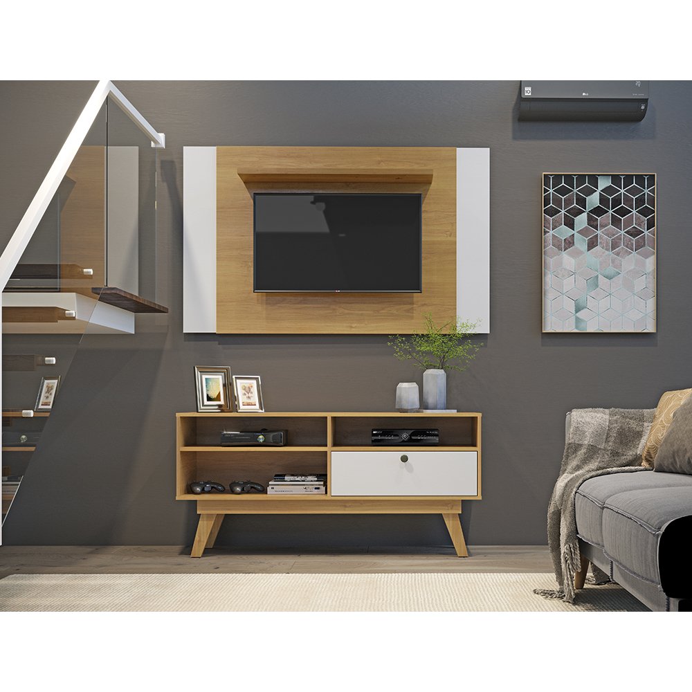 Rack Houston 1 Porta com Painel America Cinamomo/Off white Valde Moveis ...