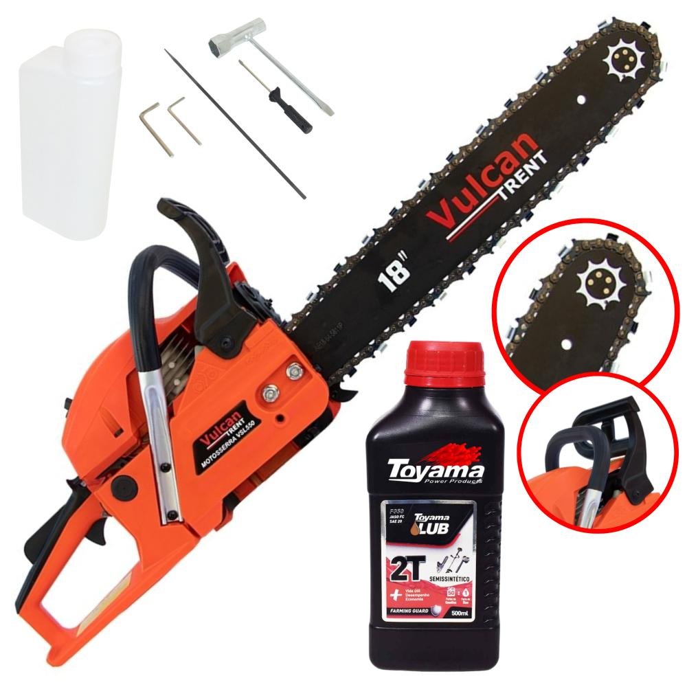 Motor Serra Moto Serra Motosserra com Óleo Toyama Gasolina 2t 52cc Sabre 18” Vsl550 Vulcan ...
