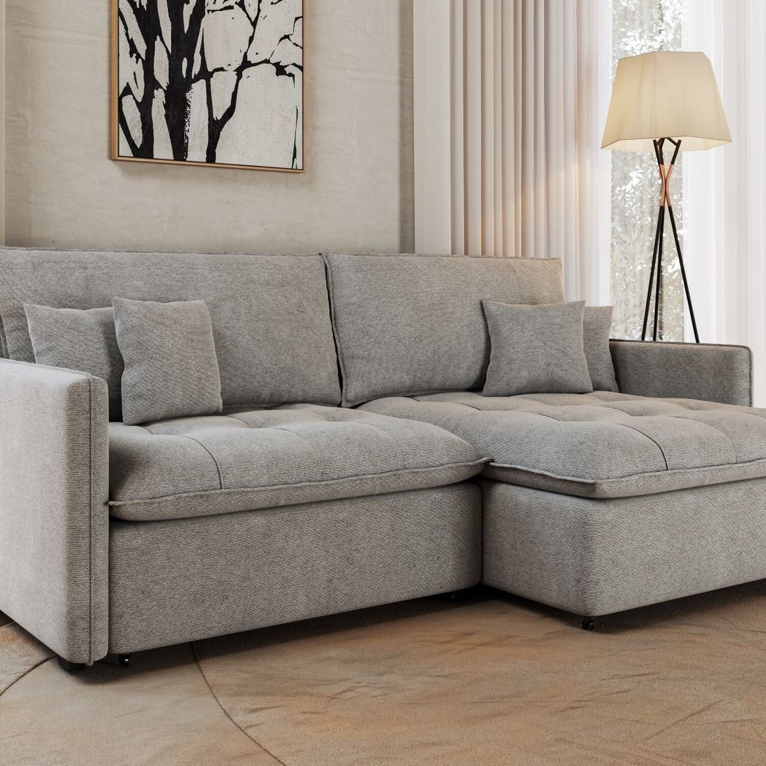 Sofá Cama para Sala de Estar Luna Estofados Molas | MadeiraMadeira