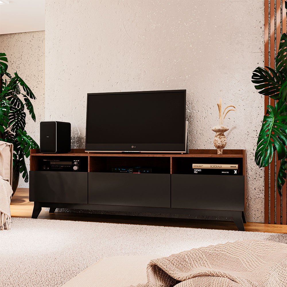Rack para Sala de TV até 60" Pacco Amadeirado / Preto - Ambiance Móveis ...