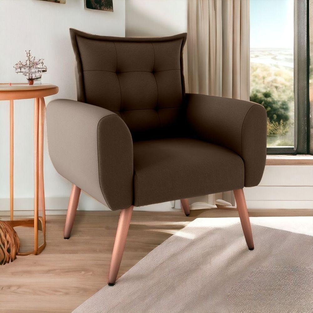 Poltrona Decorativa para Sala Ravi Suede Marrom | MadeiraMadeira