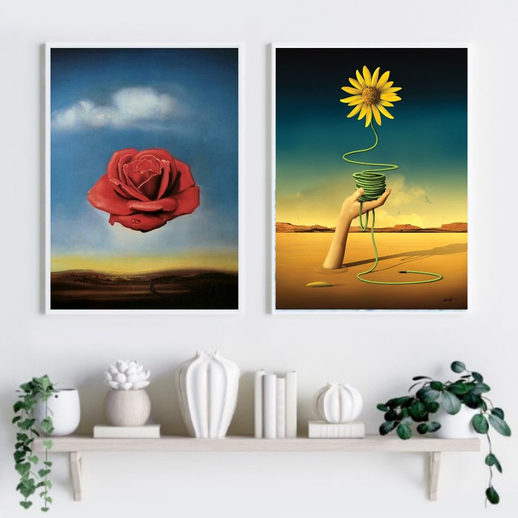 Kit 2 Quadros Salvador Dalí - Flores 24x18cm:madeira Preta | MadeiraMadeira