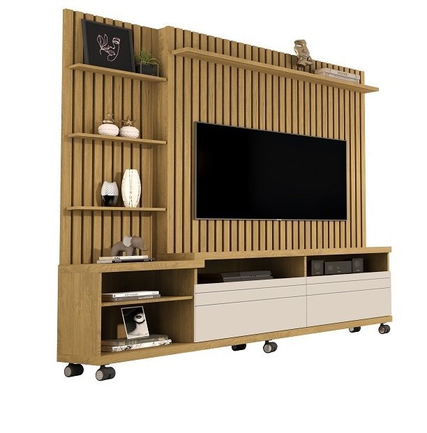 Home Theater Para TV até 55 Polegadas Nobre 1.8 Ripado Cumaru/Off White – Giga Móveis ...