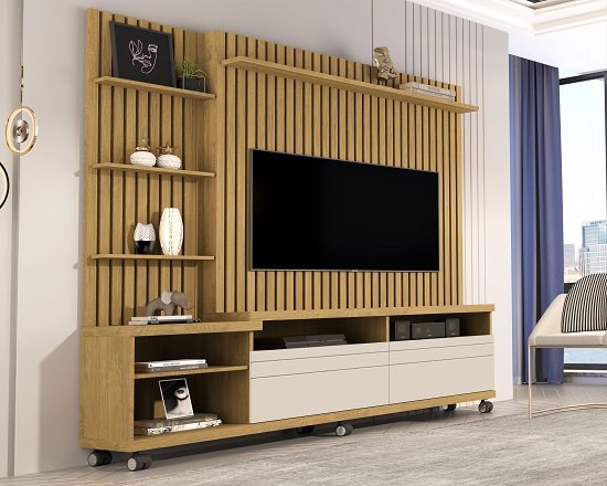 Home Theater Para TV até 55 Polegadas Nobre 1.8 Ripado Cumaru/Off White – Giga Móveis ...