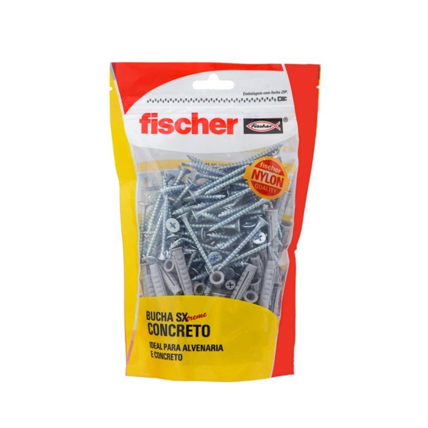 Kit Com 100 Buchas SX Concreto 6mm + Parafusos - Fischer | MadeiraMadeira