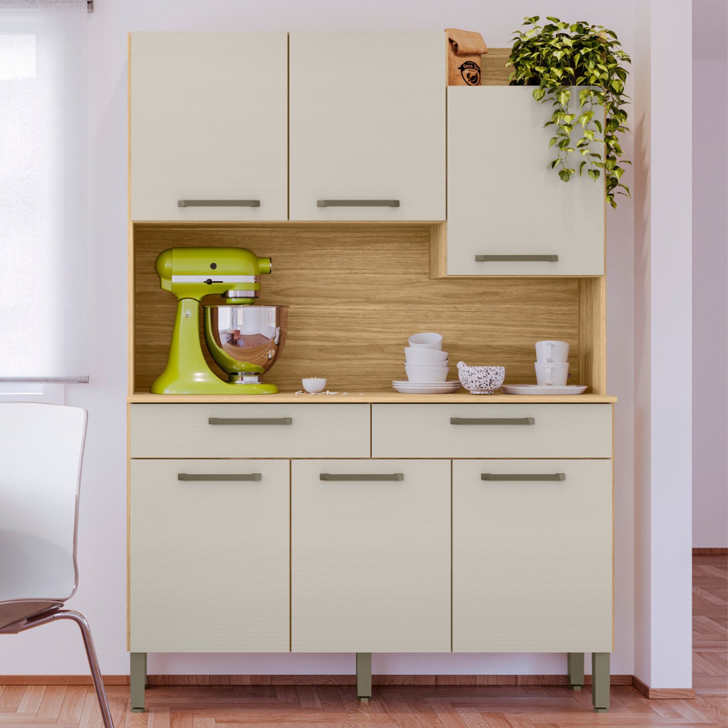 Armário de Cozinha 6 Portas 2 Gavetas Kit Modena | MadeiraMadeira