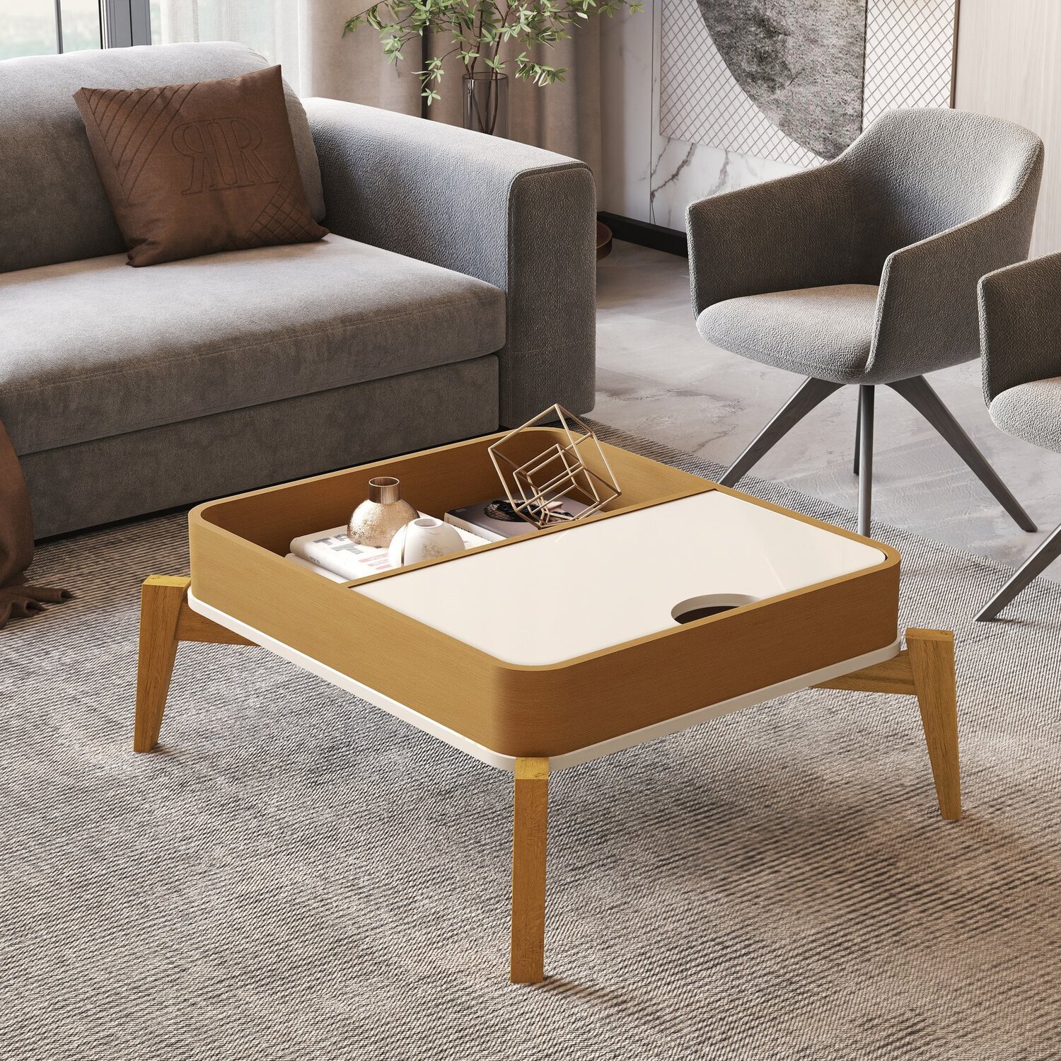 Mesa de Centro com Pés em Madeira Maciça Buriti | MadeiraMadeira