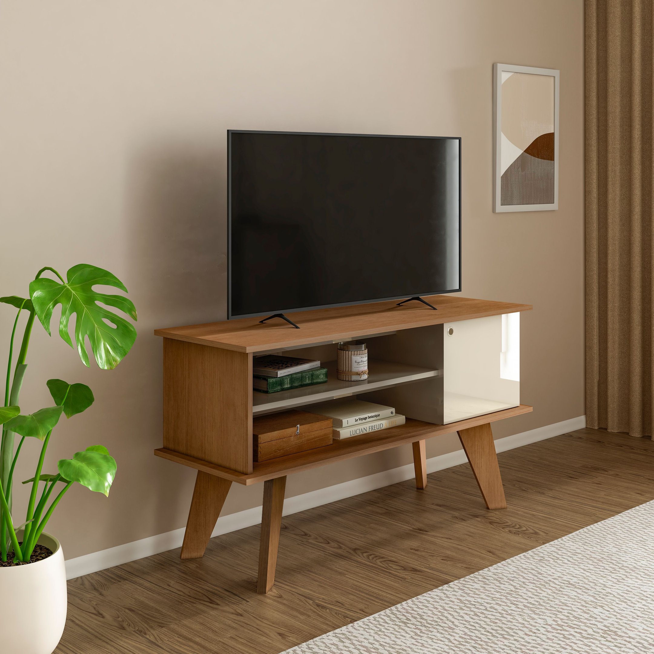 Rack para TV até 50 Polegadas MDF 120cm 1 Portas 2 Nichos Frank Marrom ...