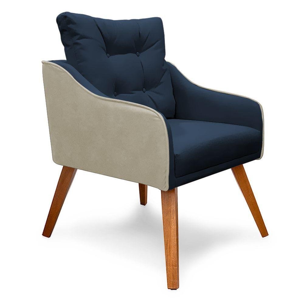 Poltrona Decorativa Delta Corano Bege Azul Azul Escuro | MadeiraMadeira