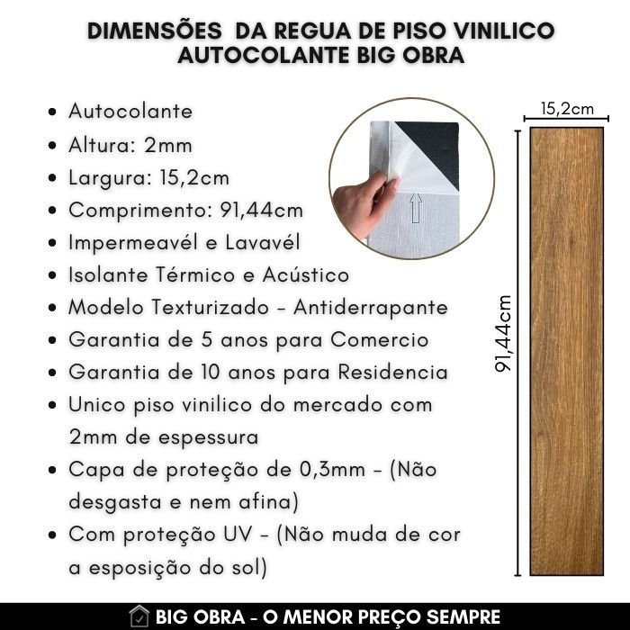 Piso Vinílico Auto Colante Papoula Madeira Premium 2mm Único com ...