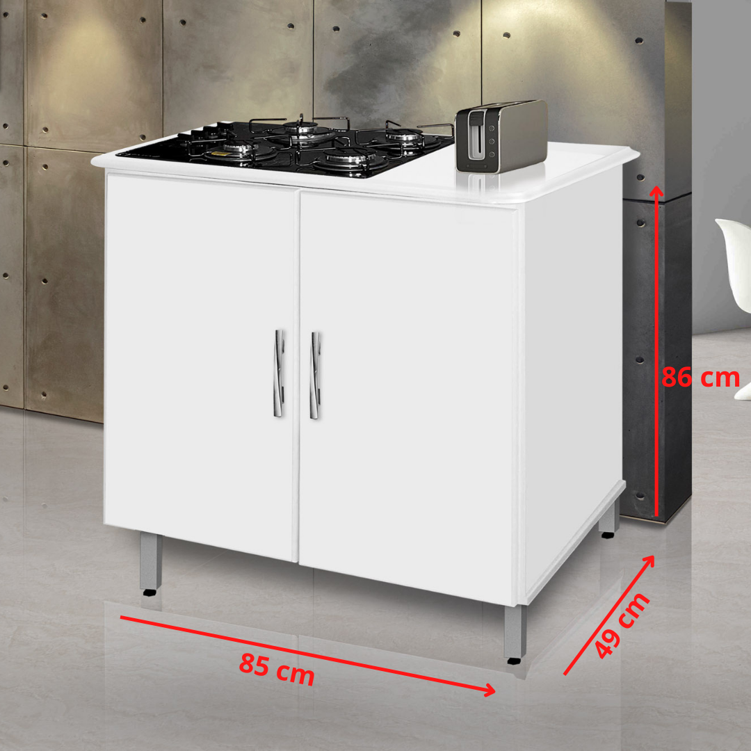 Balcão de Cozinha Bancada com 2 Portas Cooktop Luanda Cor:Branco | MadeiraMadeira