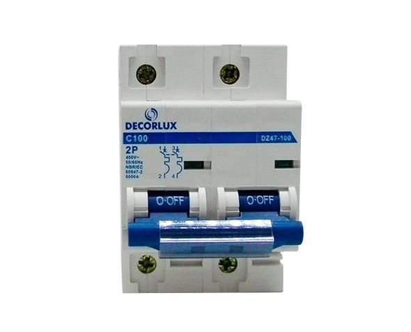Mini Disjuntor, Plástico, Din35, 2p 100a 230-400v 6ka Curva C, Cor Branco, (cx 1un) Decorlux ...