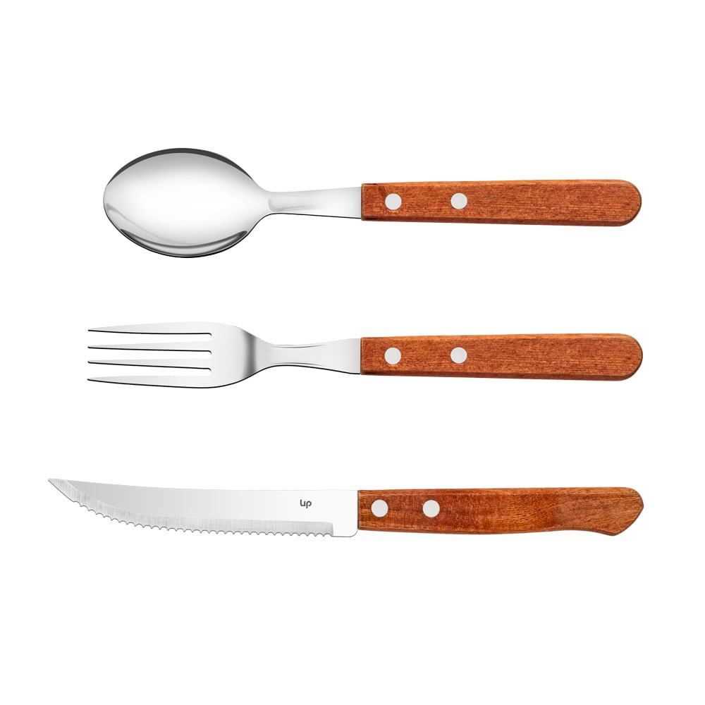 Kit Talheres com Cabo de Madeira 6 Pcs Up Home - Ud235out [reembalado ...