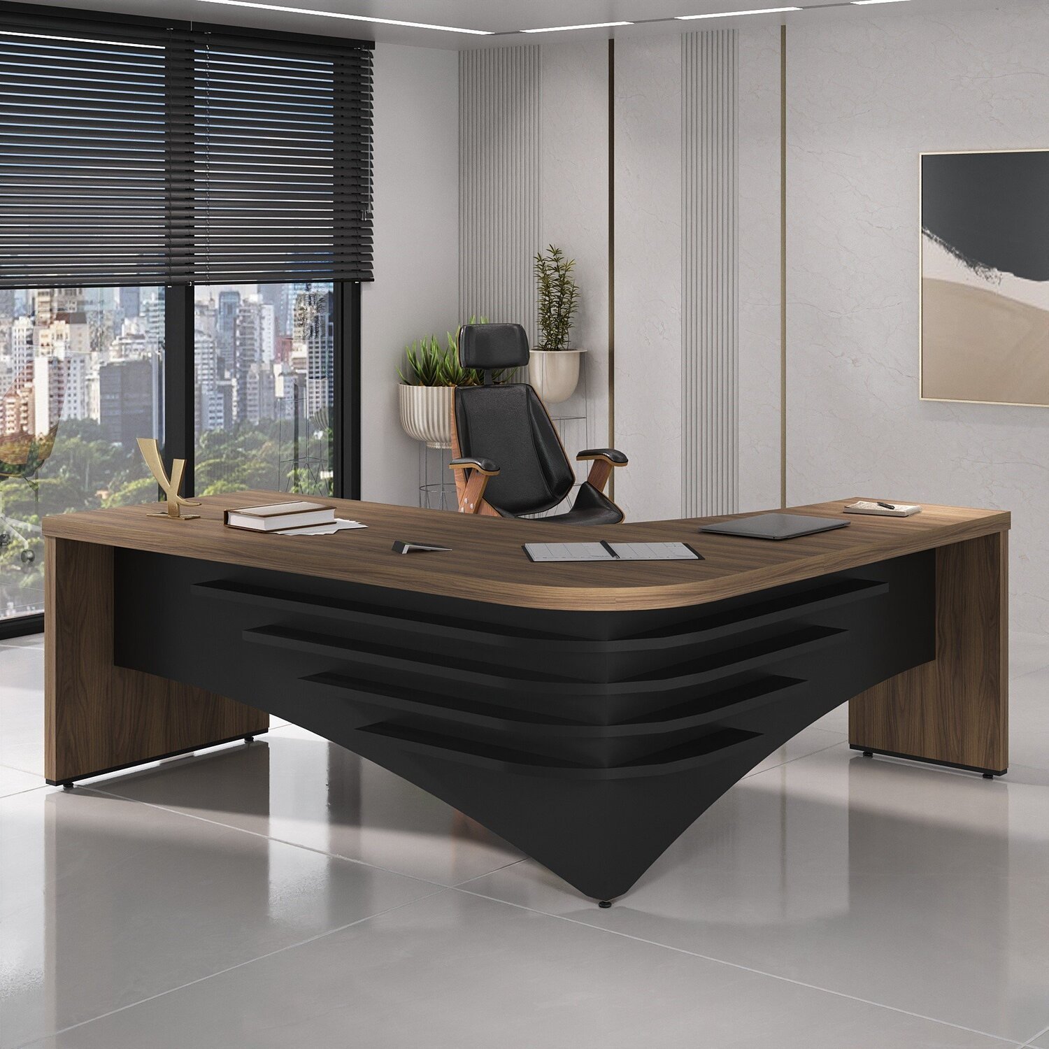 Mesa para Escritório Diretor em L em Tamburato | MadeiraMadeira