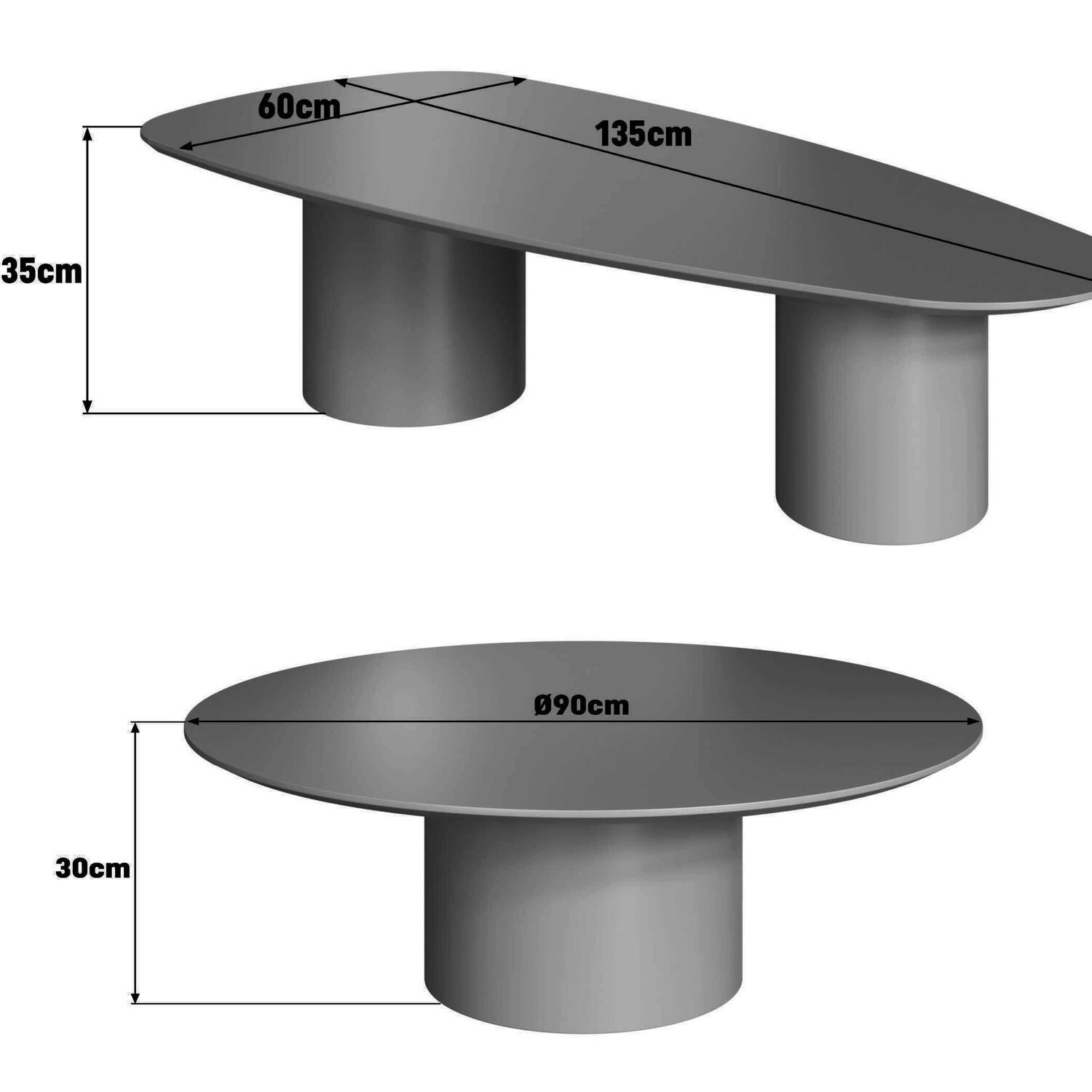 Conjunto Mesa de Centro Gama Orgânic e Redonda 135cm X 60cm X 35cm - 90cm X 90cm X 30cm ...