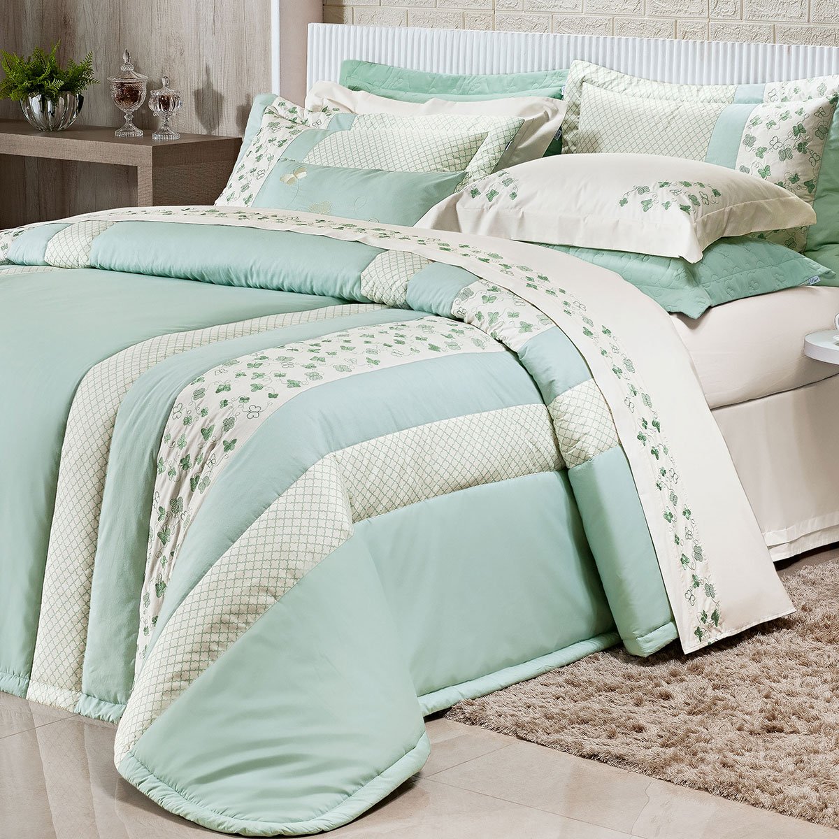 Colcha Verde Solteiro Clara 200 Fios 100% Algodão + Jogo de Cama - 7 ...