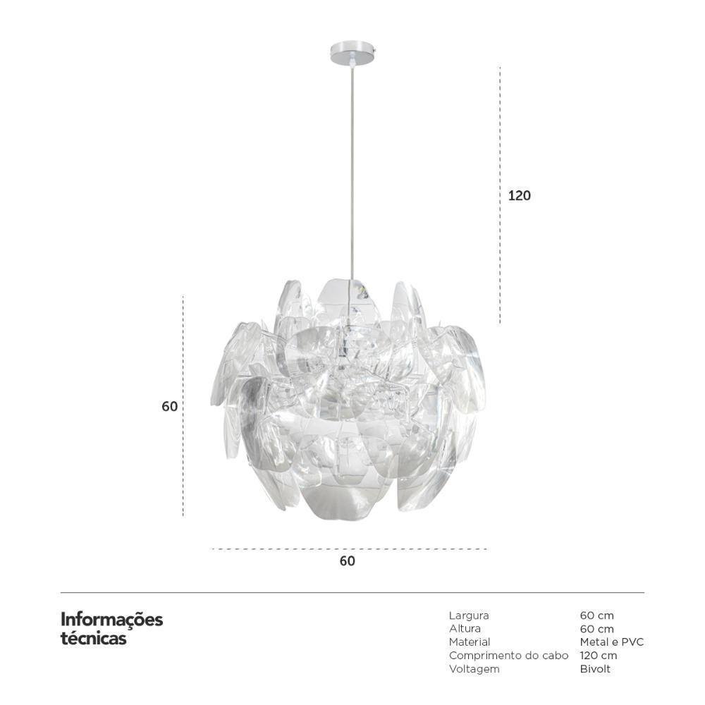 Luminária Pendente Cristal Incolor Transparente Incolor | MadeiraMadeira