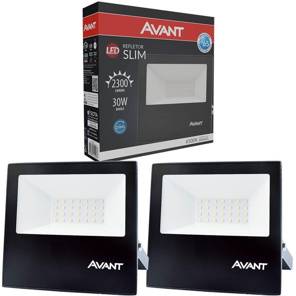 Kit 2 Refletor Led Holofote Avant 30w Luz Branco Frio 2250 Lúmens Slim30 Resist Chuva Ip65 ...