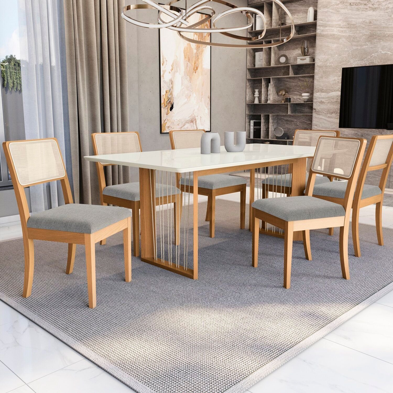 Conjunto Mesa Eva com 6 Cadeiras em Madeira Maciça | MadeiraMadeira