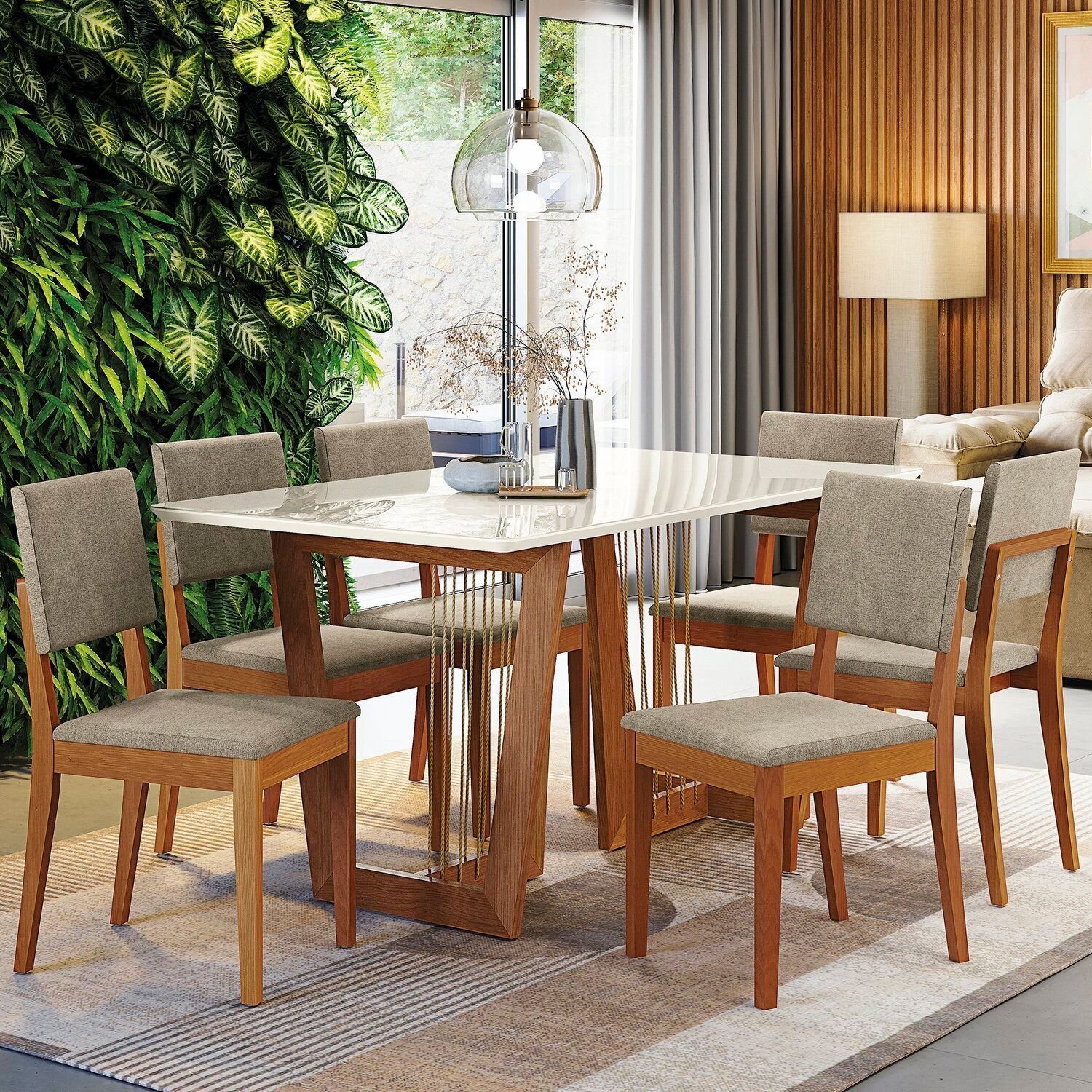 Conjunto Mesa Clara com 6 Cadeiras em Madeira Maciça | MadeiraMadeira