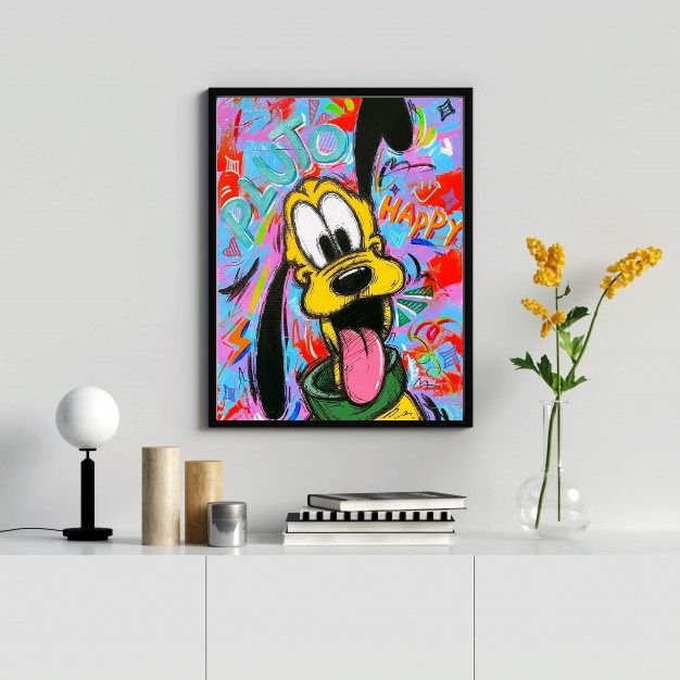 Quadro Decorativo Arte Grafite Pluto 45x34cm:madeira Preta | MadeiraMadeira