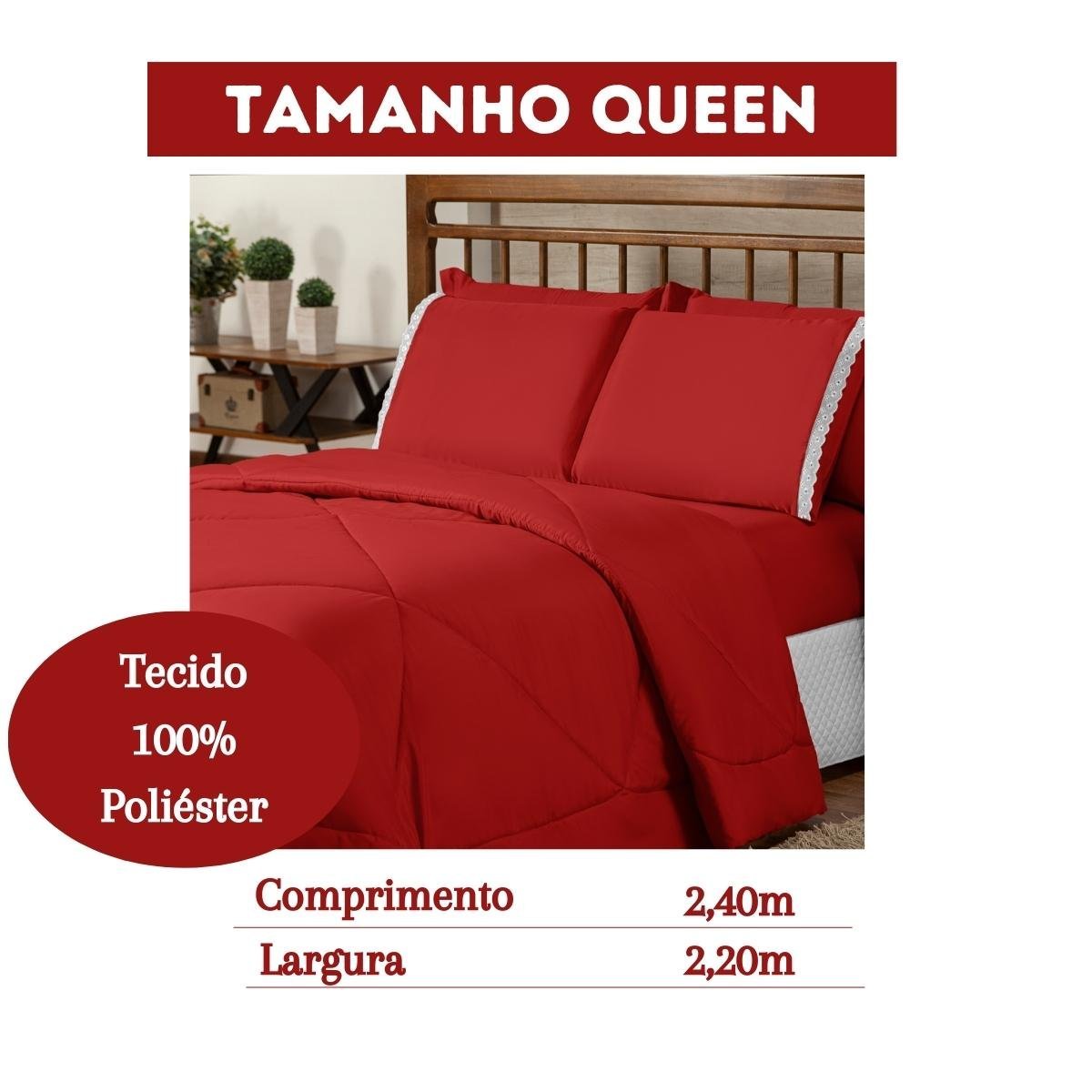 Kit Edredom Queen Com Lençol Jogo Completo Vermelho Premium ...