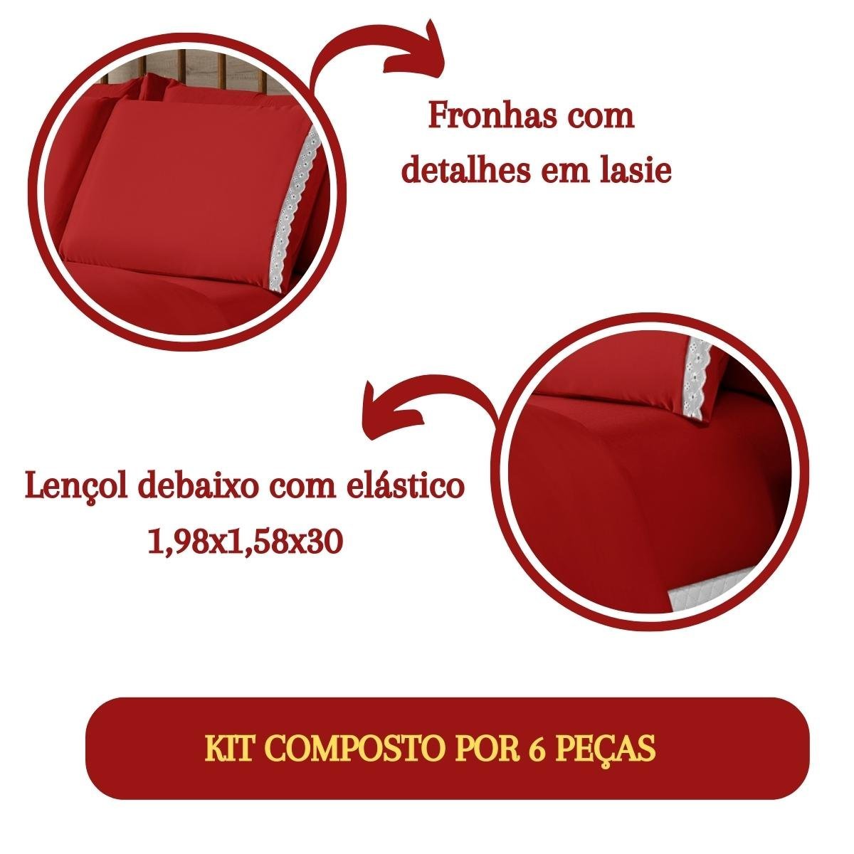 Kit Edredom Queen Com Lençol Jogo Completo Vermelho Premium ...