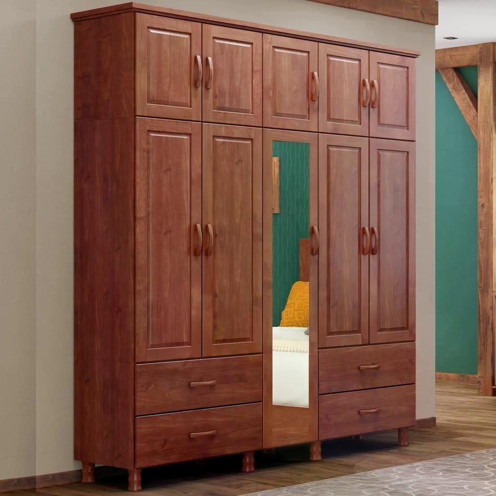 Guarda Roupa 10 Pt Bipartido Com Espelho Madeira Maciça 1180 ...
