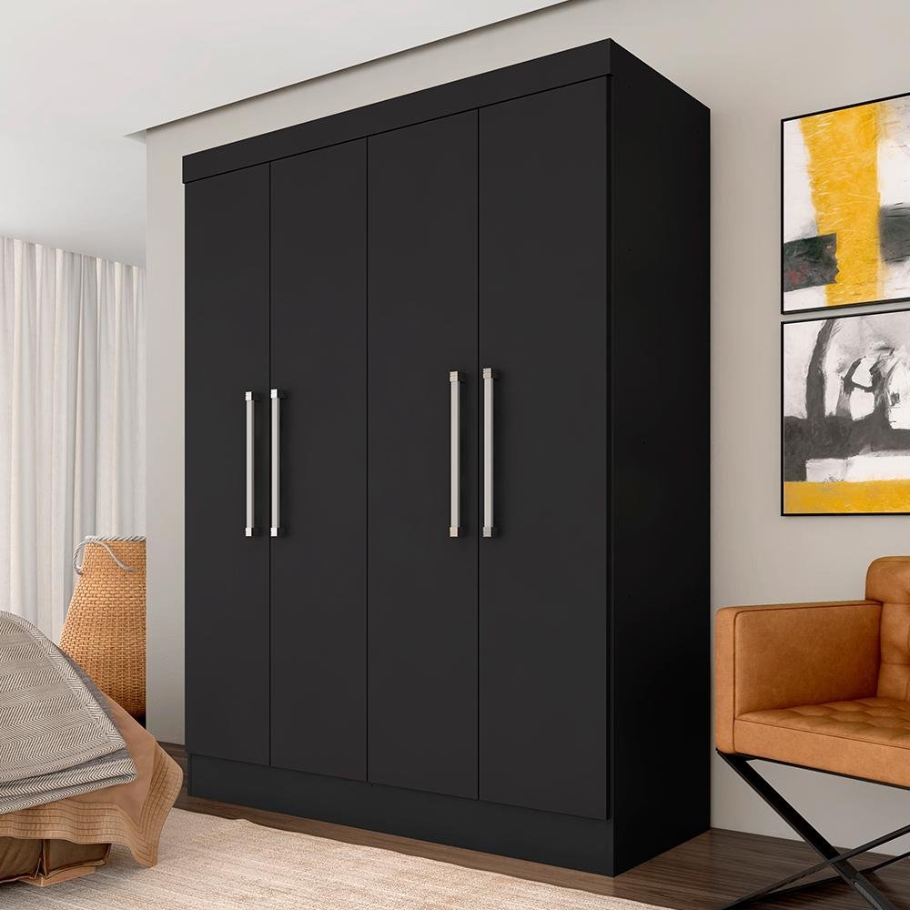 Guarda Roupa Naiara 4 Portas Solteiro Preto - Móveis Arapongas Preto ...