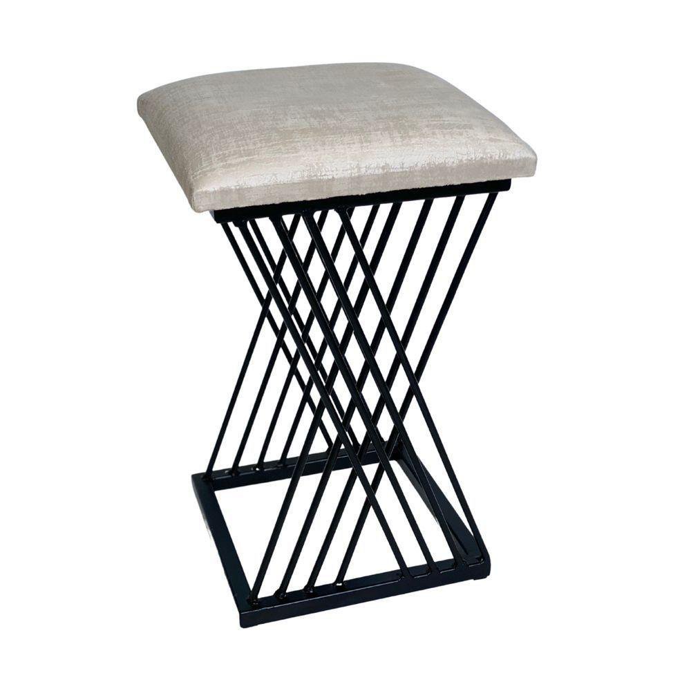 Banqueta Design X Baixa Preto Estofado Bege | MadeiraMadeira