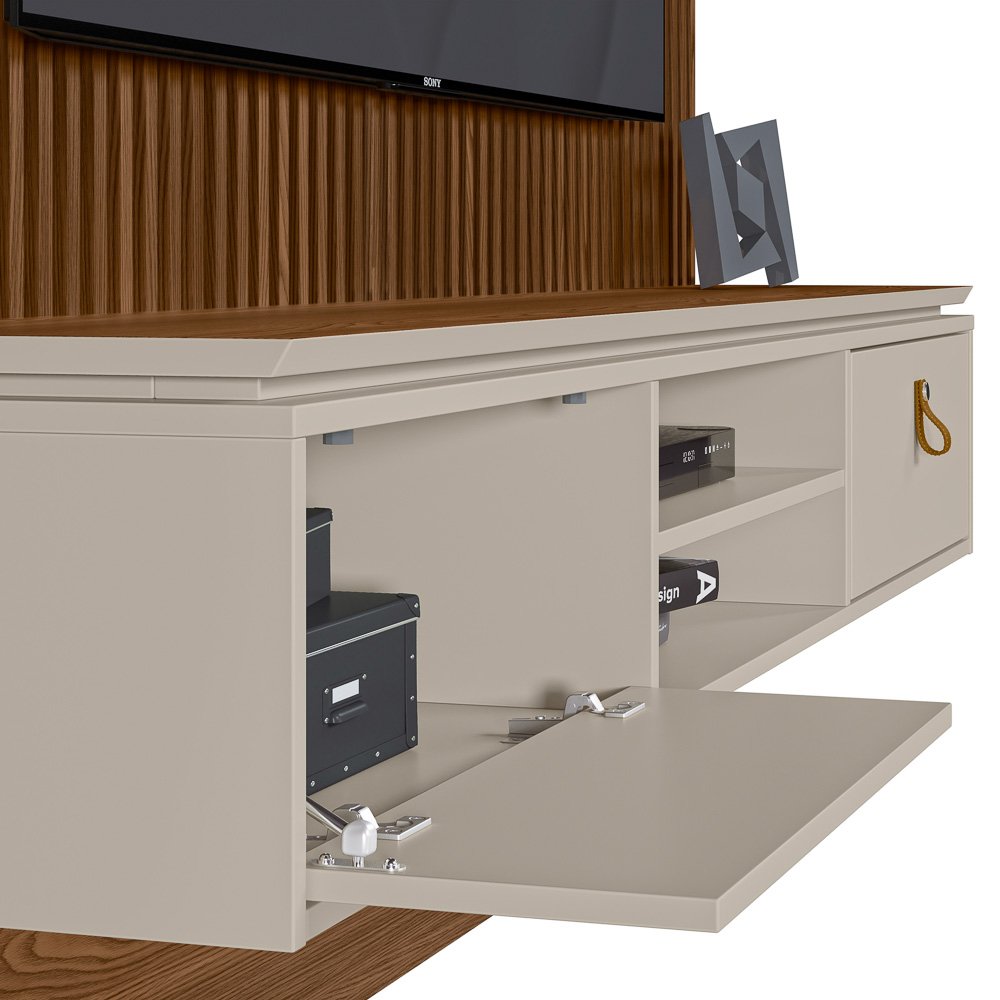 Painel Suspenso Ripado para TV até 75 Pol. 2 Portas Majestic L06 Freijó/Off White - Mpozenato ...
