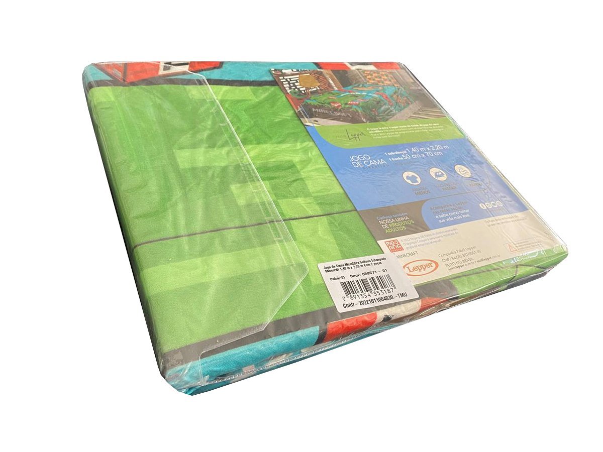 Jogo de Cama Infantil Lepper Minecraft Solteiro 2 Peças Microfibra Azul ...