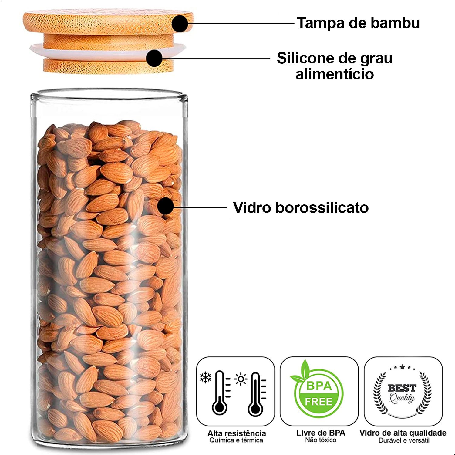 KIT DE 2 POTES HERMÉTICOS VIDRO TAMPA BAMBU 2000ML U UNICA UNICA ...
