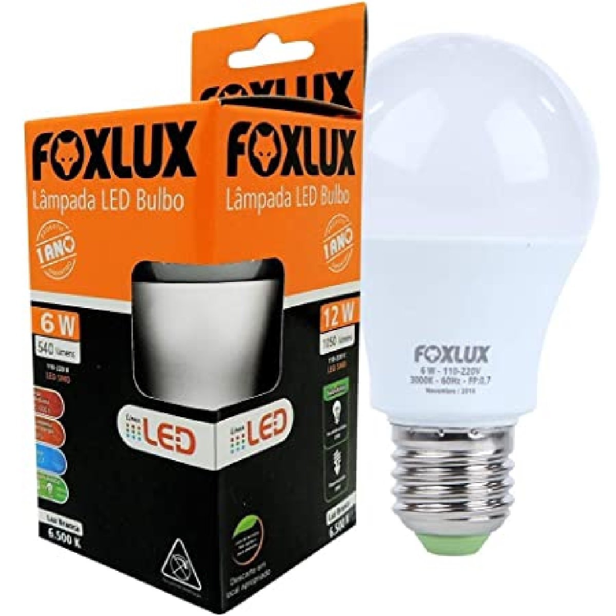 Kit 3 Lâmpada LED Bulbo 6W com Base E-27 Bivolt 6500K Foxlux ...