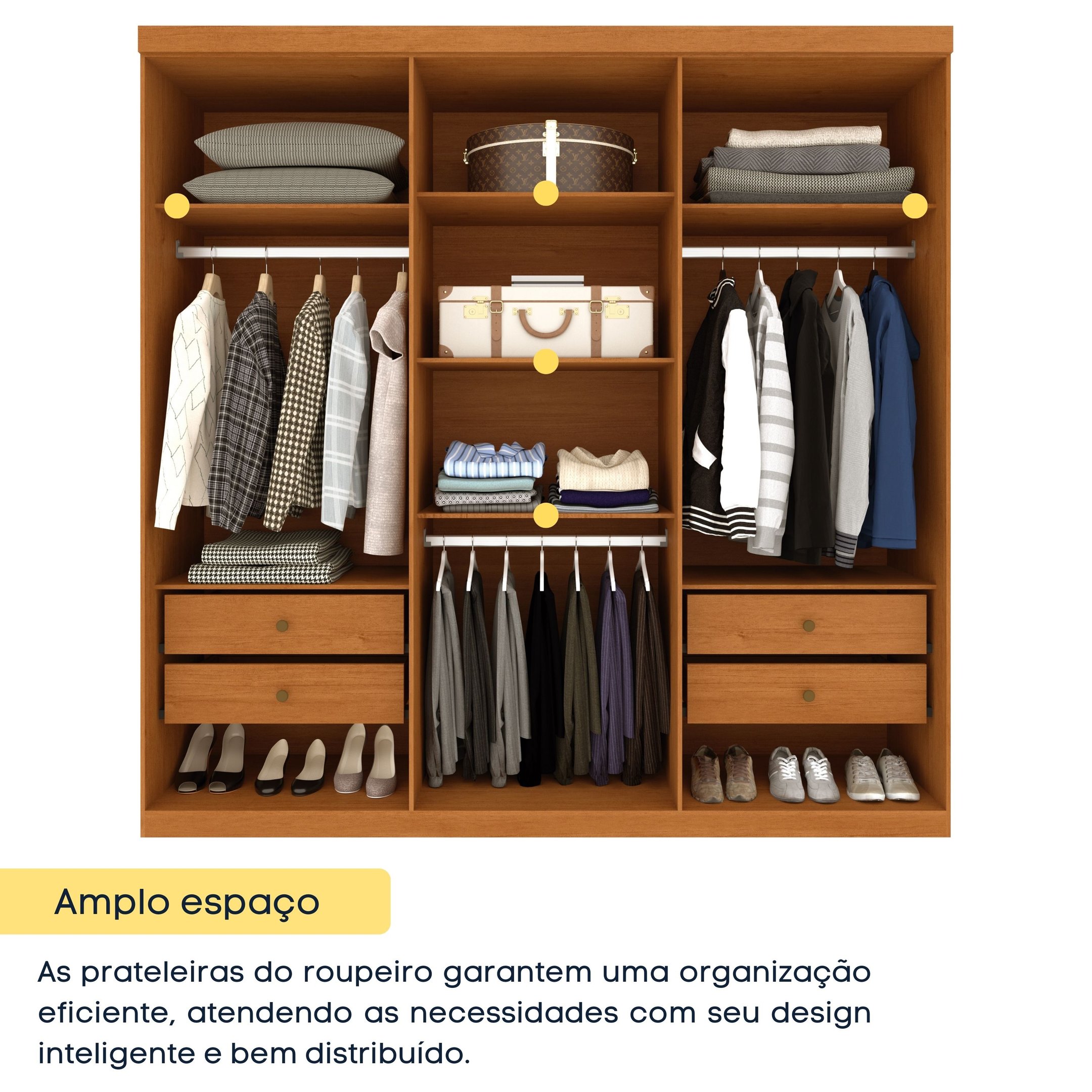 Guarda Roupa Casal em MDF 6 Portas 4 Gavetas 218cm Milano Espresso Móveis | MadeiraMadeira