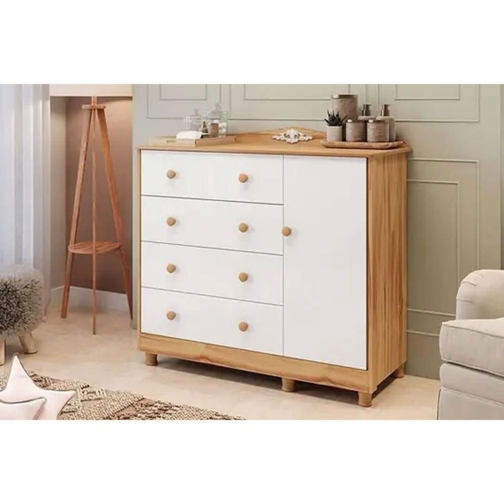 Cômoda Infantil Elô C/ 1 Porta e 4 Gavetas Branco/amendoa - Peroba ...